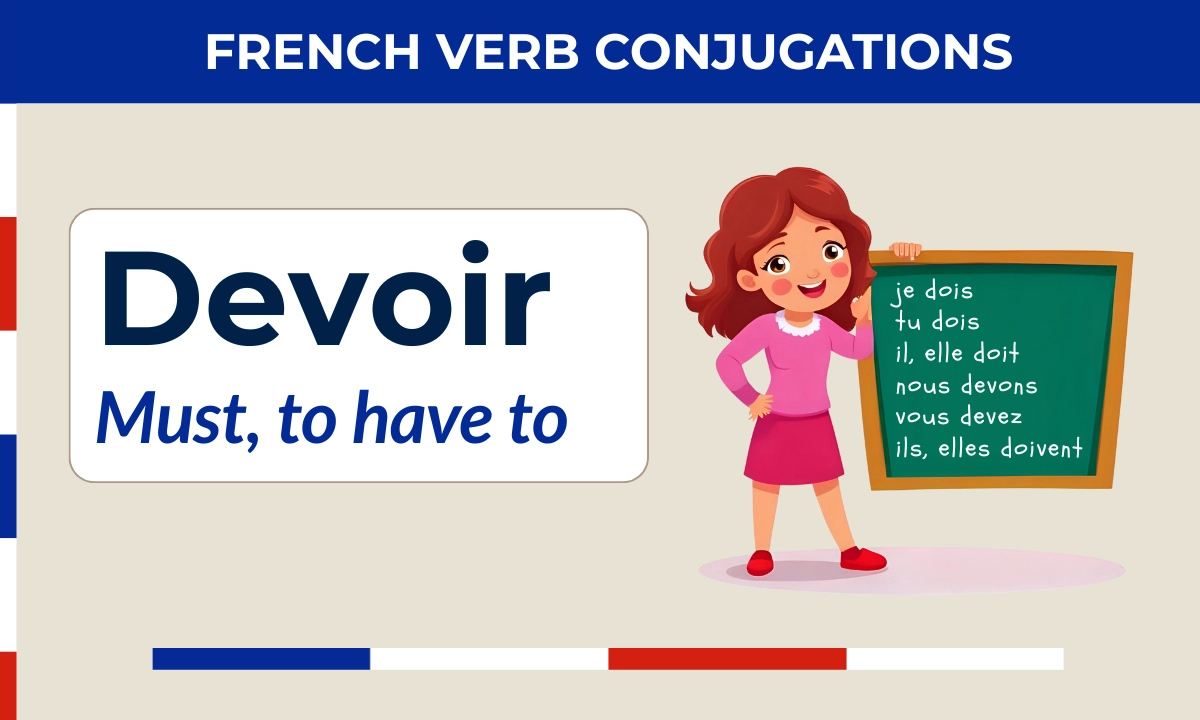 Devoir Conjugation: Charts, All Tenses, & Native French Audio